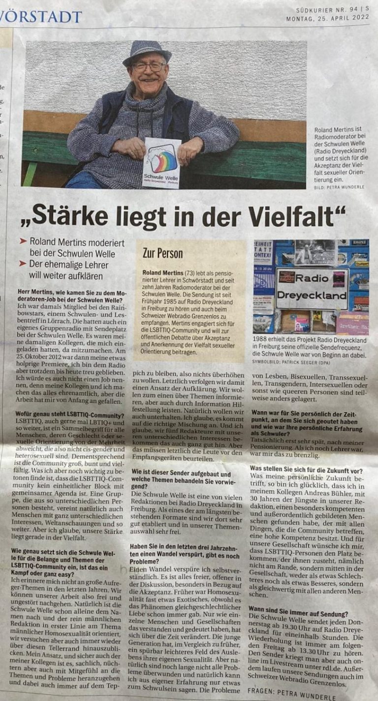 Aktuell in der Badischen Zeitung und im Südkurier – Schwule Welle